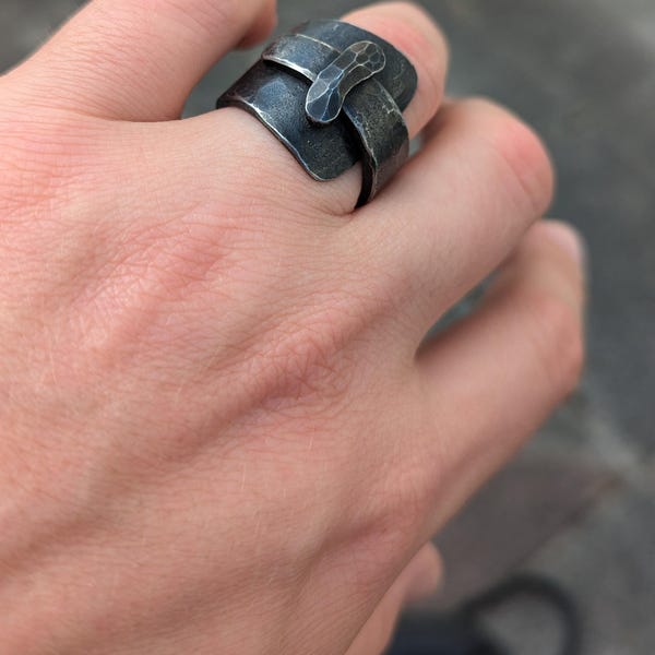 Black Iron Ring Band, Hand Forged Pagan Ring, Rustic Men's Women's Ring ...