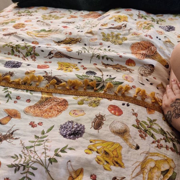 MUSHROOM LINEN BEDDING. 3 Piece Duvet Set. Unique Vintage Mushroom ...