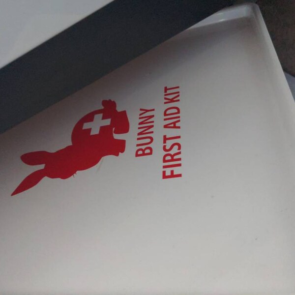 First Aid Kit Vinyl Rabbit Sticker Label, Glossy Red; Medical Sticker ...