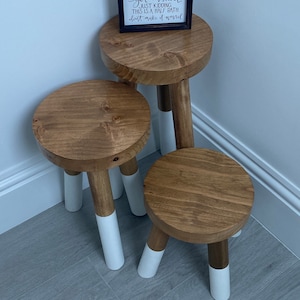 4 Legged Dipped Leg Wooden Stools Farmhouse Step Stool 10" White & Wood ...