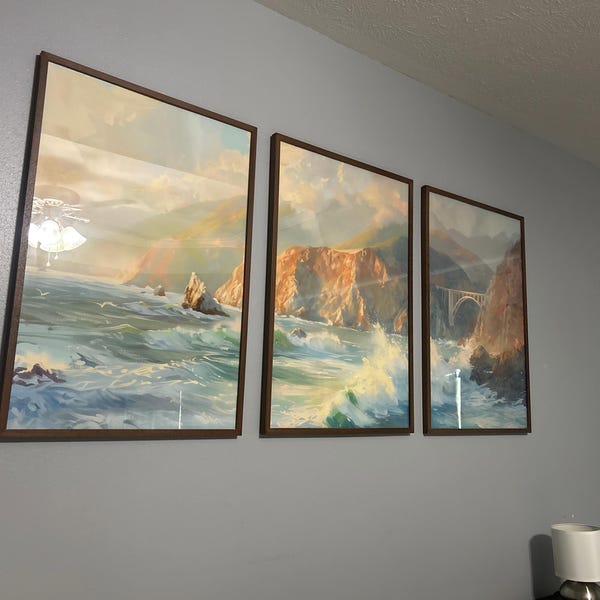California Prints Set of 3, Coastal Landscape Painting, Beach House Art ...