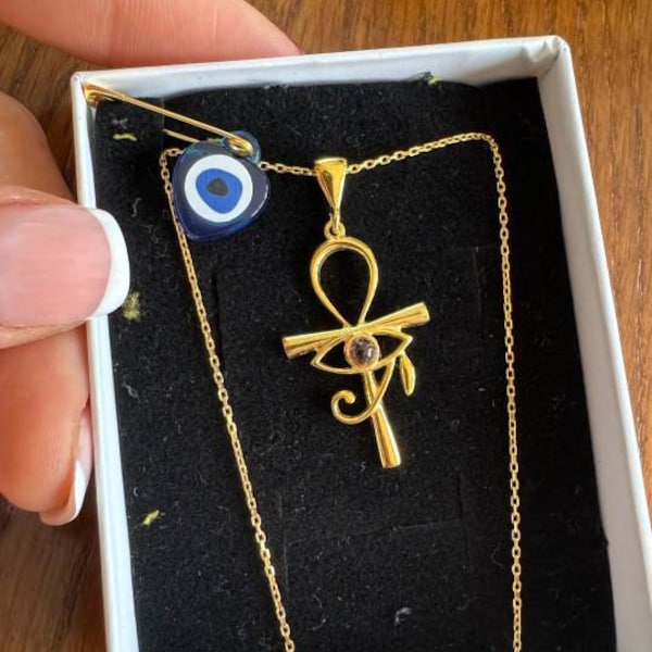 Minimal ANKH Necklace, Modern Eye of Ra Pendant, Ankh With Eye of Horus ...