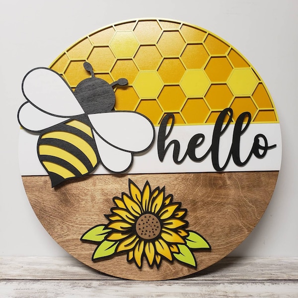 Bumble Bee "hello" Sign - Laser Cut File - Includes Assemble Version to ...
