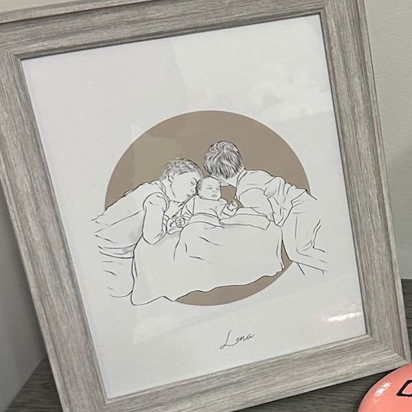 Custom Baby Line Drawing Birth Poster Newborn Gift Custom Portrait ...