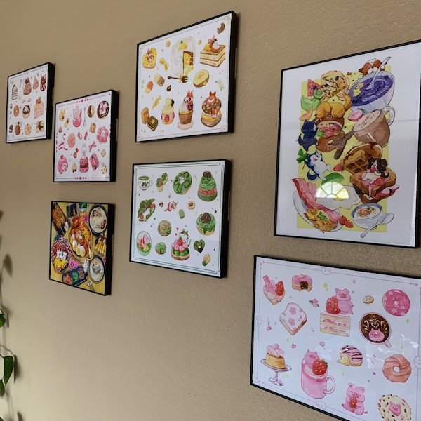 Set of 5 Sweet Dessert and Animals Watercolor Art Print Poster, Cute ...