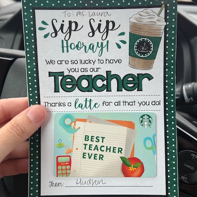 Teacher STARBUCKS Gift Card Holder. 5x7 DIGITAL FILE. Thank You Teacher ...