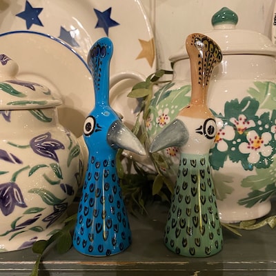 Peacock Salt and Pepper Shakers, Handmade Pottery Salt and Peppers ...