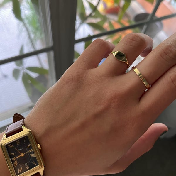 Solid Gold Square Signet Ring, 14k Gold Engraved Pinky Ring for Men Women, Personalized Initial ...