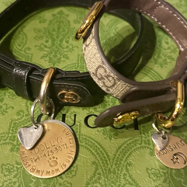 Hand Stamped Celestial Cat Tag | Gold Moon & Star Cat Name Tag | Small ...
