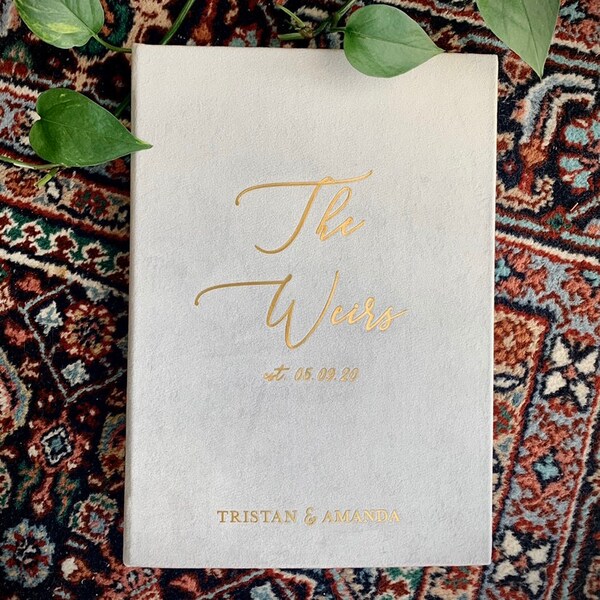 Wedding Guestbook Light Gray Velour Real Gold Foil Album With Lettering ...