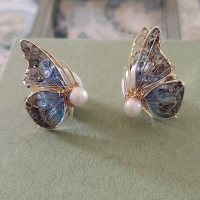 Handmade Creative Earring Multi-color Butterfly Earrings Pearl Wing ...