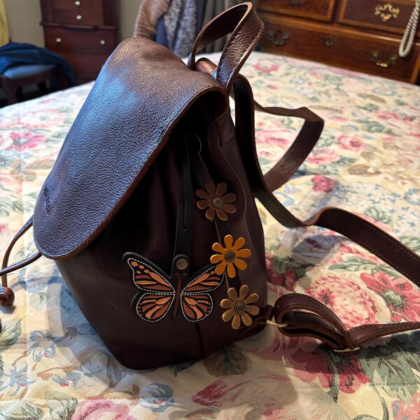 Chocolate Brown and Yellow Leather Daisy Trio Purse Charm, Flower Purse ...