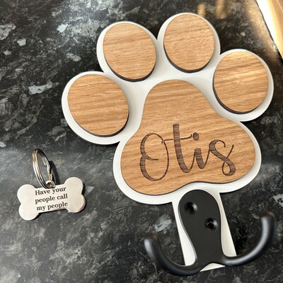 Personalised Dog Lead Hook Dog Lead Holder Dog Paw Print Lead Holder ...