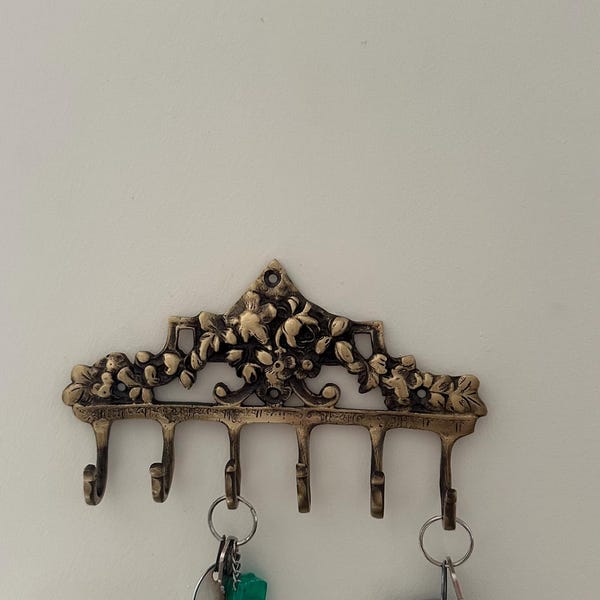 Antique Brass Victorian Floral Brass Hooks / Vintage Wall Hooks Hangers/ Boho Coat Hooks / Keys ...