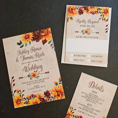 Rustic Sunflower Fall Wedding Invitation,fall Wedding Invite,sunflowers ...