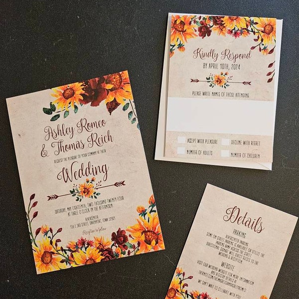 Rustic Sunflower Fall Wedding Invitation,fall Wedding Invite,sunflowers ...