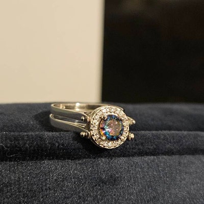 Reversible Ring, Emerald Cut Sapphire and Amethyst 2 Band Ring, Two in ...