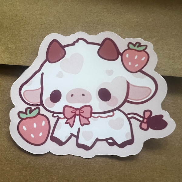 Strawberry Cow Matte Vinyl Sticker Cute Cow and Strawberry Sticker for ...