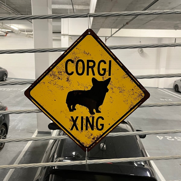 Corgi Crossing Sign - Yellow Caution Corgi Xing Metal Sign - Corgi ...