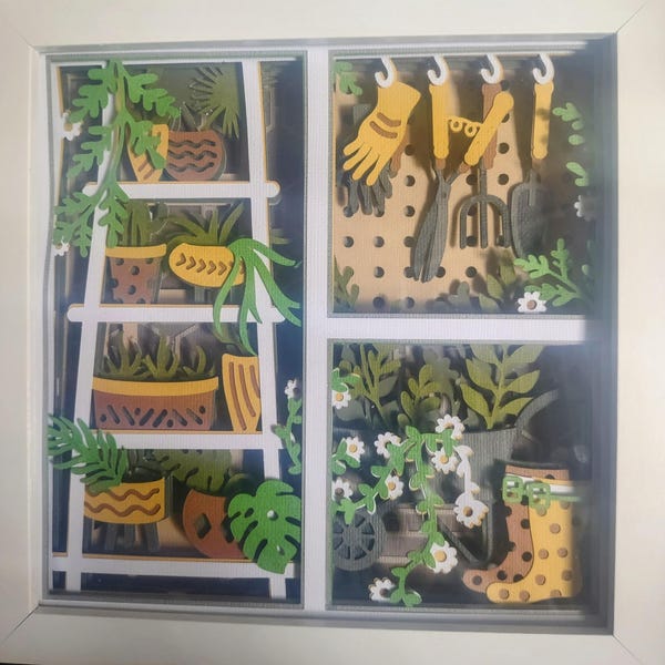 3D SVG Gardening Shadow Box SVG Spring Garden With Leaves and Flowers ...