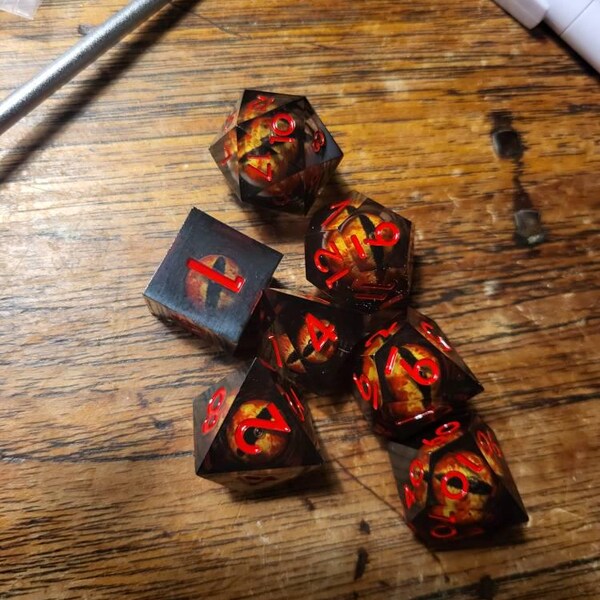 Red Blue Dragon Eye Dice Liquid Core Dice Set, Handmade Sharp Edge ...