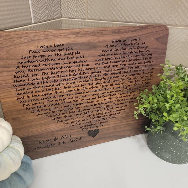 Wedding Song Lyrics Engraved, Wooden Anniversary Gift, First Dance ...