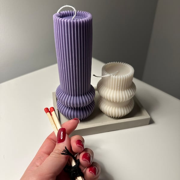 Tall Aesthetic Pillar Candles- Decorative Modern Geometric Funky Figure ...