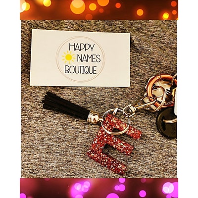 Glitter Letter Keychain / Custom Initial Keyring / Maroon Glitter ...