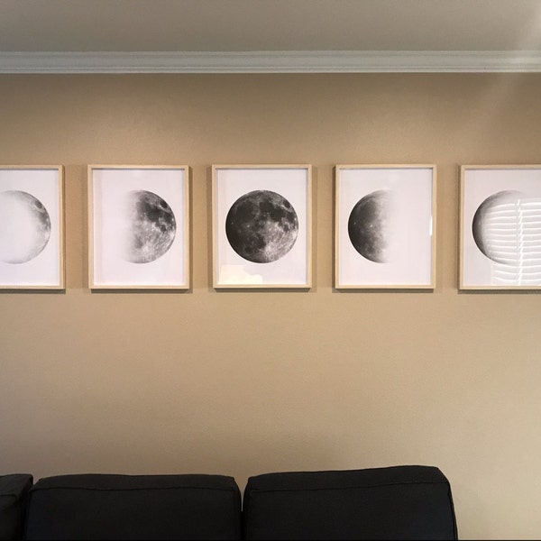 Moon Phase Poster Set, Lunar Prints, 5 Piece Set - Etsy