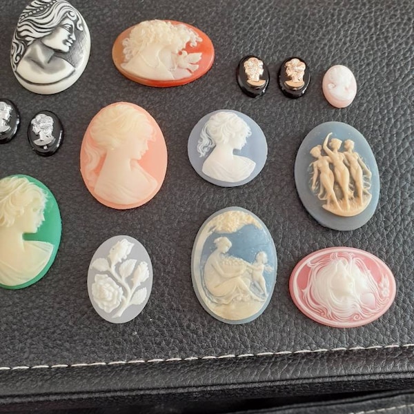 15 Vintage Cameos - Assorted Resin Acrylic Cameo Lot - DIY Jewelry ...