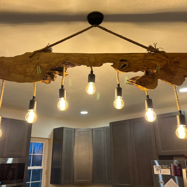 Live Edge Olive Wood Pendant Chandelier for Dining Room, Rustic ...