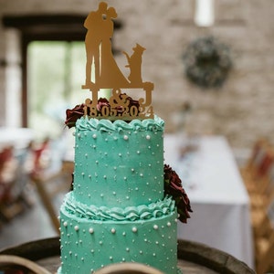 Silhouette Wedding Cake Topper With Dog, Couple and Dog, Bride Groom ...