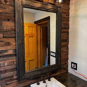 Herringbone Rustic Styled Large Framed Wood Mirror Vanity Mirror ...