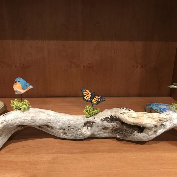 Hummingbird Wooden Figurine Ruby-throated Gift Decoration Handmade Bird ...