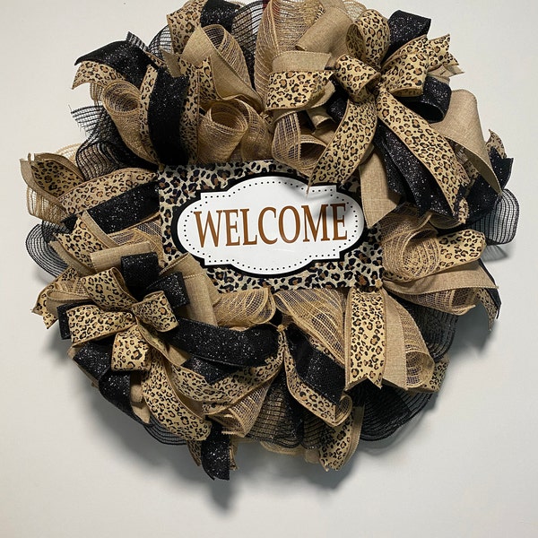 Leopard Print Welcome Wreath Sign, Welcome Wreath Sign, Aluminum Wreath ...