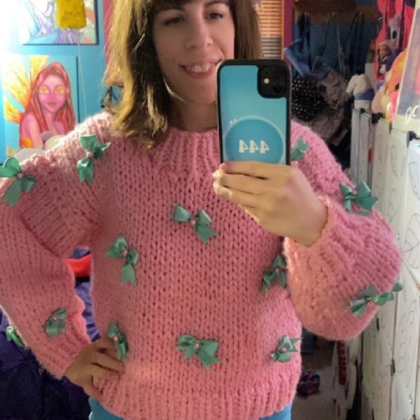 Knit Blue Chunky Butterfly Sweater, Colorful Butterfly Cardigan With ...