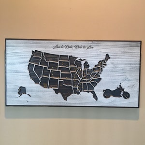 Motorcycle Road Trip Map, Push Pin Map, US Map to Track Travels, Bikers ...