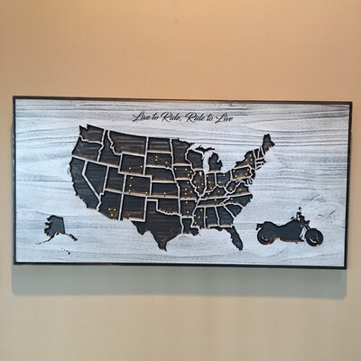 Motorcycle Road Trip Map, Push Pin Map, US Map to Track Travels, Bikers ...