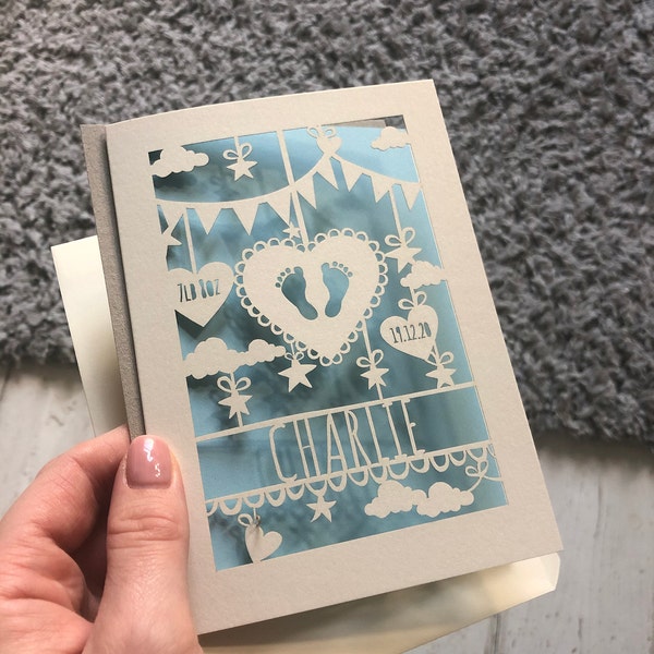 Personalised Papercut Baby Card,new Baby, Birth Announcement, Birth ...