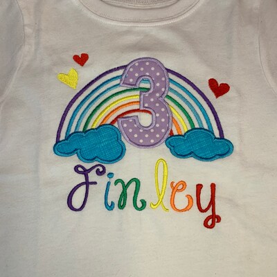 Cute Rainbow Birthday Number 3 Three Only Machine Embroidery Applique ...