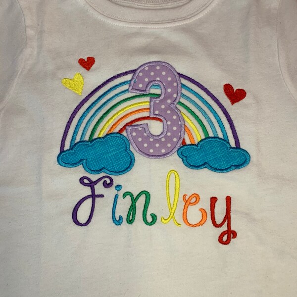 Cute Rainbow Birthday Number 3 Three Only Machine Embroidery Applique ...