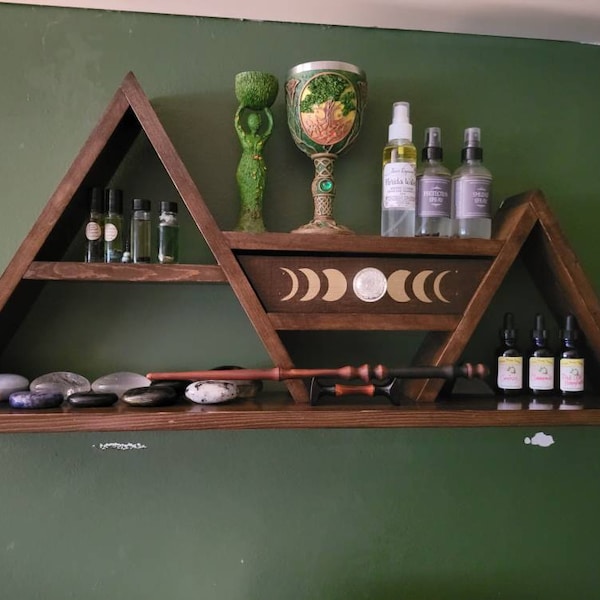 Two Peak Mountain Altar Shelf With Moon Phase Pull Out Drawer - Etsy