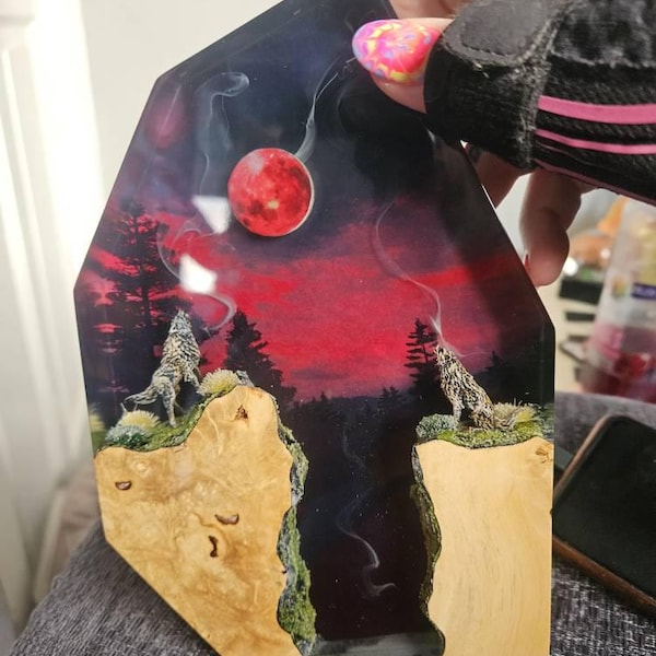 Lamp Wolf Epoxy Resin, Epoxy Resin Wood, Custom Resin Epoxy Lamp, Red ...