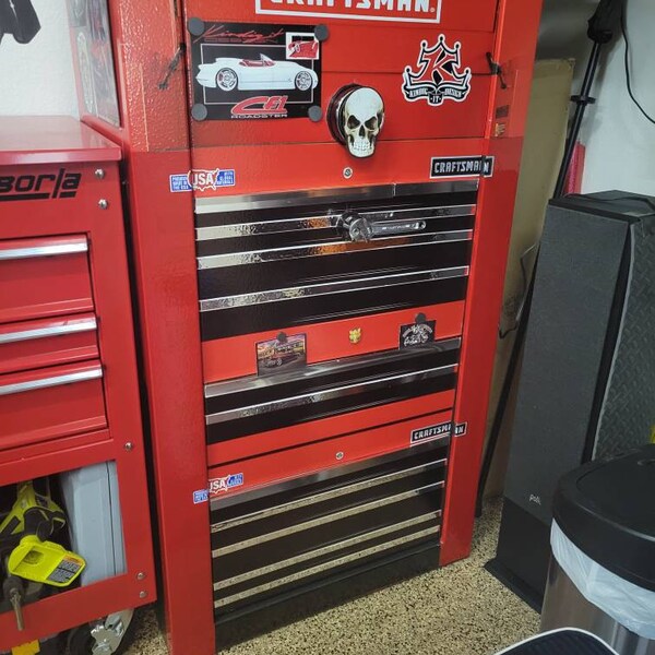 Red Toollbox Fridge Wrap, Black Manscave Garage Refrigerator Decal, Rustic Vinyl Side by Side ...