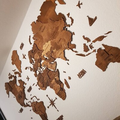 Handcrafted Wooden World Map Wall Art, Home Office Decor, Push Pins Map ...