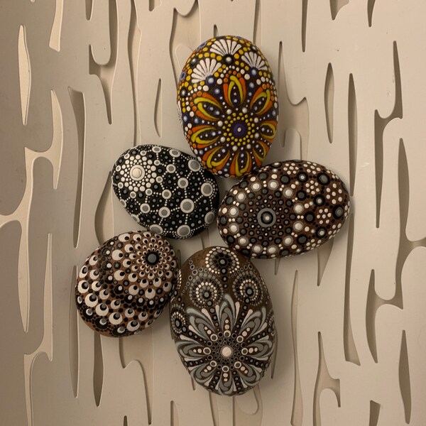 Set of 3 Mandala Pebbles, 3 Mandala Refrigerator Magnets, Painted ...