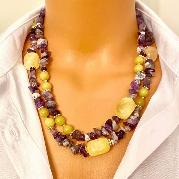 Turquoise and Tigers Eye Statement Necklace With Gold Plated Pendant, Valentines Day Gifts for ...