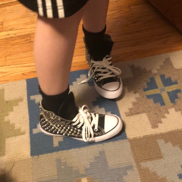 Studded CONVERSE Black With Studs & Chains Chucks Sneakers Shoes Goth ...