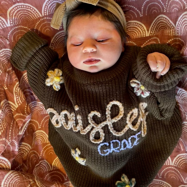 Personalized Hand Embroidered Sweater - Custom Baby Name Sweater ...
