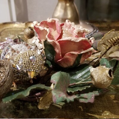 RARE Antique Edwardian Pink Rose Rosebuds Silk Ribbonwork Embroidered ...